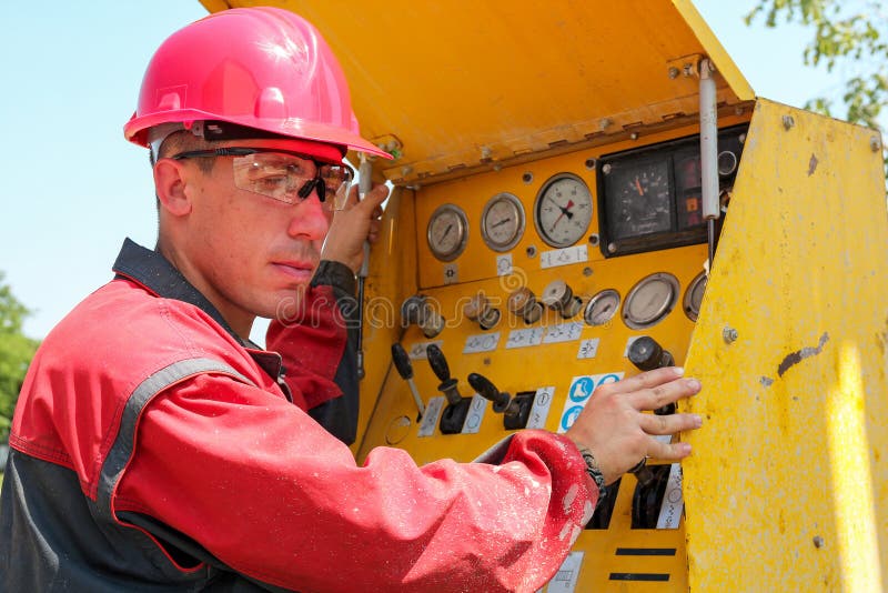 Worker Operating Drilling Rig Control Panel Stock Photo - Image of ...