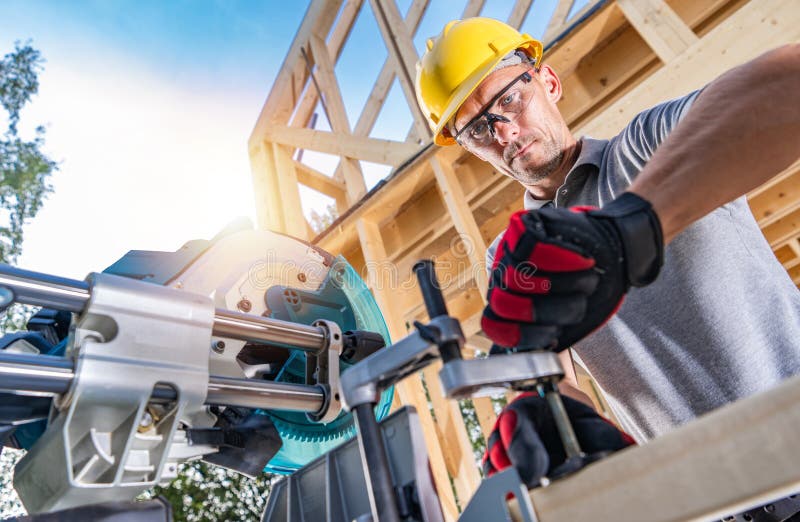 Worker Operating Large Professional Grade Wood Circular Saw Stock Image ...