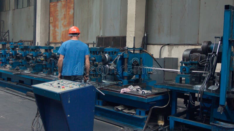 Worker Operating Machine on Control Panel in Metal Industry Stock Image ...