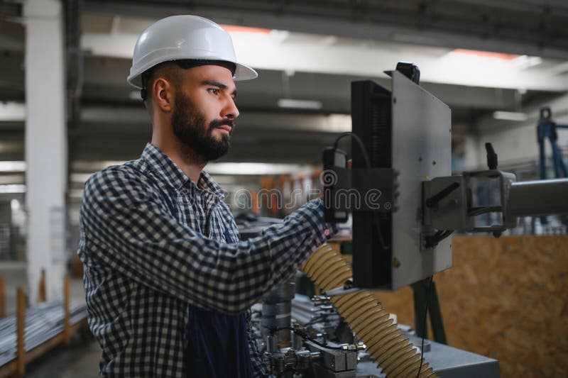 Worker Operating Machine in Factory Stock Image - Image of model ...