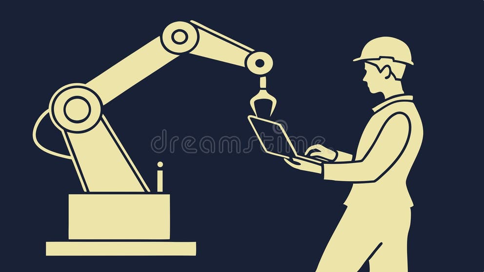 A Worker Operating a Robotic Arm, an Automation Technology Vector. Vector Design Generative AI ...
