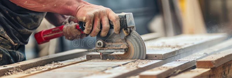 A Worker Operating a Tile Cutter, Emphasizing the Precision Needed for ...