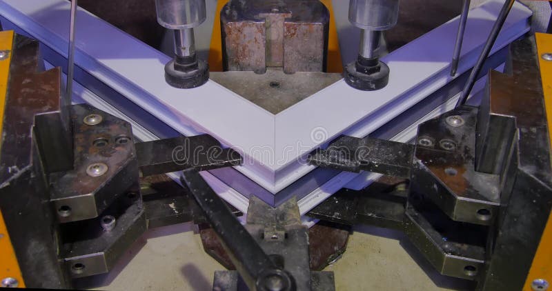 Worker Operating Welding Machine in Factory. Pvc Window Welding Machine ...