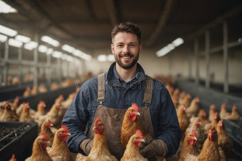 A Worker in Overalls at a Chicken Farm.a Modern Farm for Growing ...