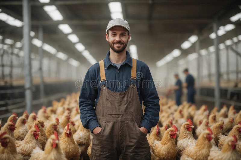 A Worker in Overalls at a Chicken Farm.a Modern Farm for Growing ...