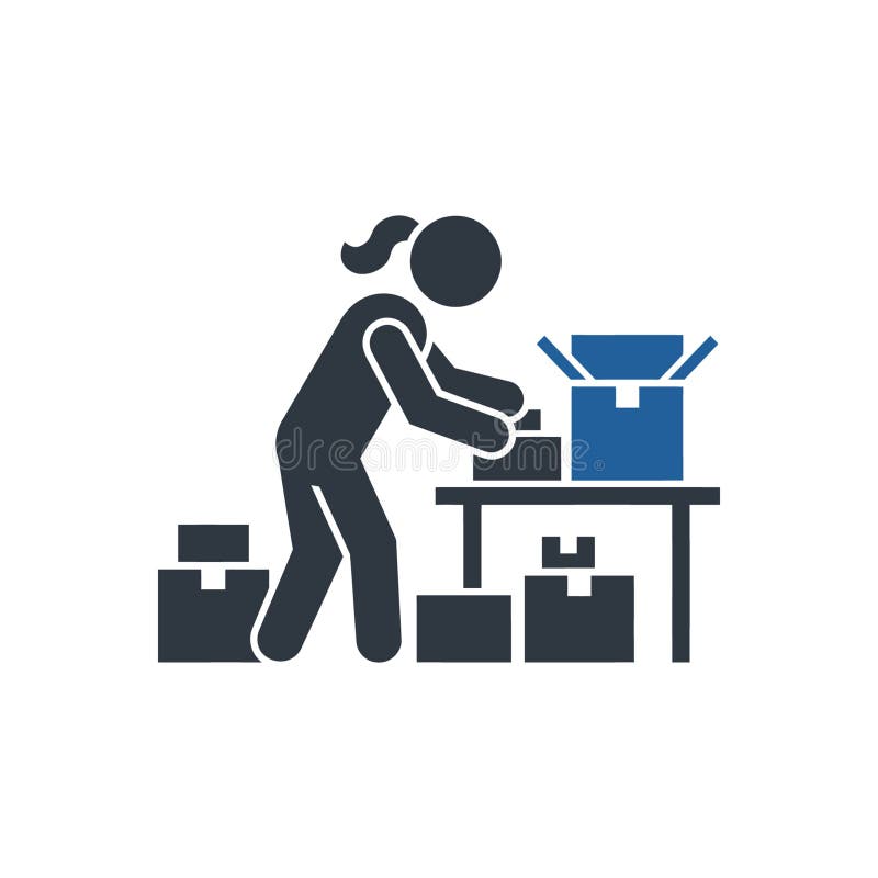 Worker Packing Boxes Icon stock vector. Illustration of symbol - 349840184