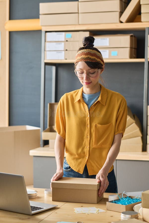 Worker Packing Goods in Boxes Stock Image - Image of carton, warehouse ...