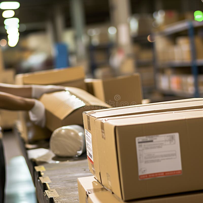 A Worker Packing Goods in a Warehouse Setting Stock Image - Image of ...