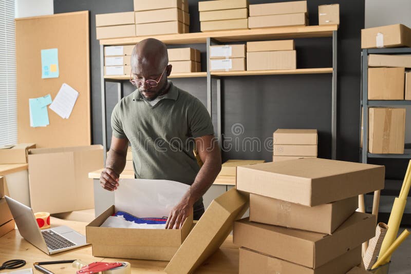 Worker Packing Order in Cardboard Box Stock Image - Image of carton ...