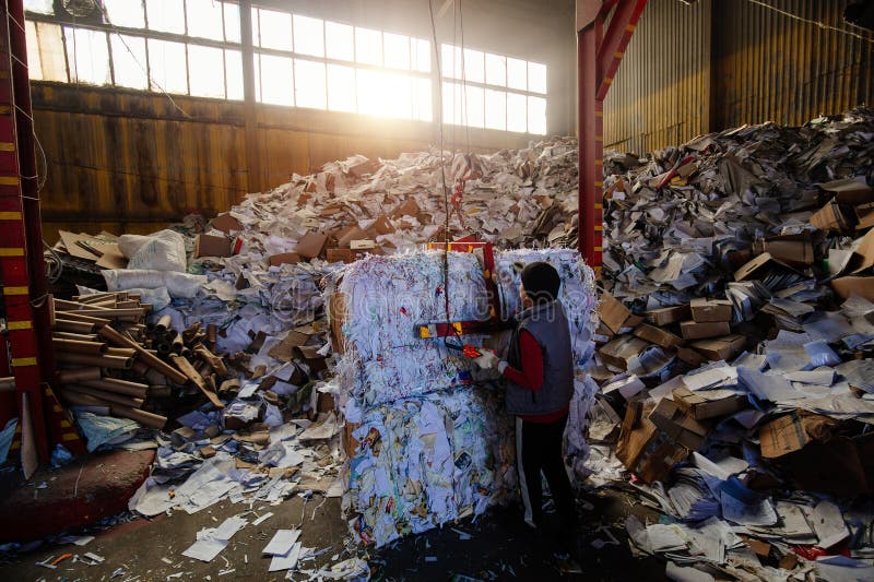 Worker Packing Paper at Wastepaper Recycling Factory Stock Image ...