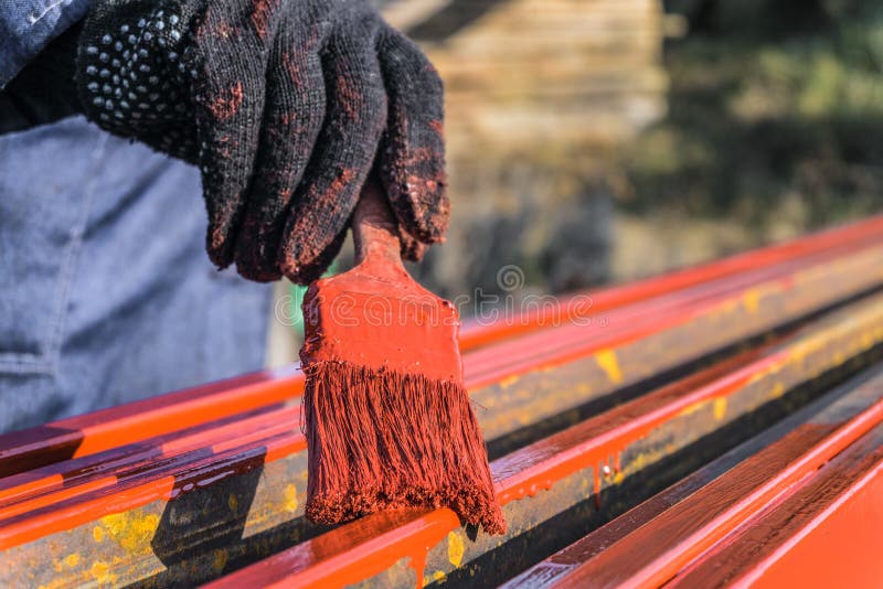 Worker Painter Covers Protective Paint Metal Structures Stock Photo ...