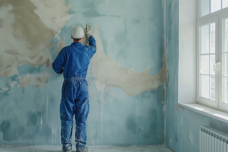 Worker Painting the Wall in the Room Stock Illustration - Illustration ...