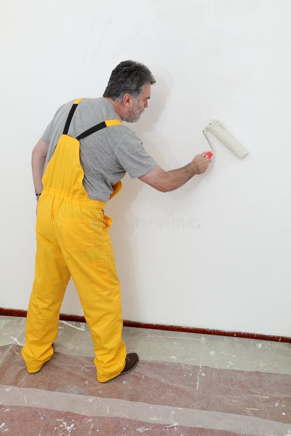 Worker Painting Wall in Room Stock Image - Image of paint, adult: 48329837