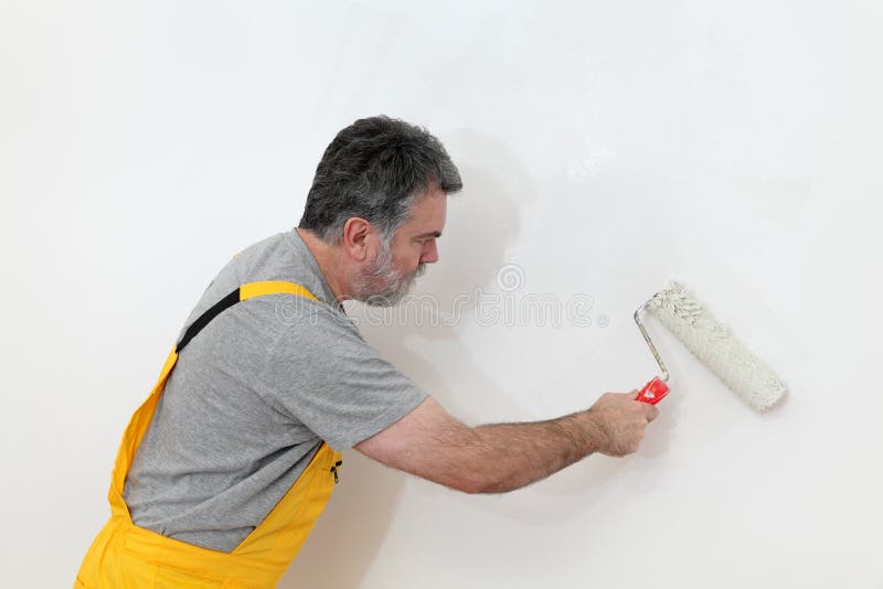 Worker Painting Wall in Room Stock Image - Image of brush, paintbrush ...