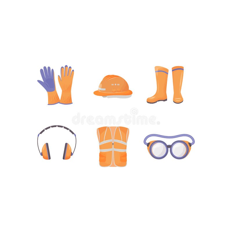 Worker with His Personal Protective Equipment. Set of Icons, Pictograms ...