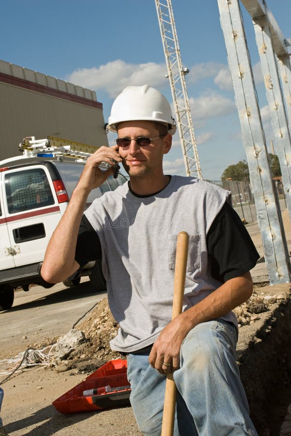 Worker on Phone stock image. Image of listen, hair, hard - 6671673