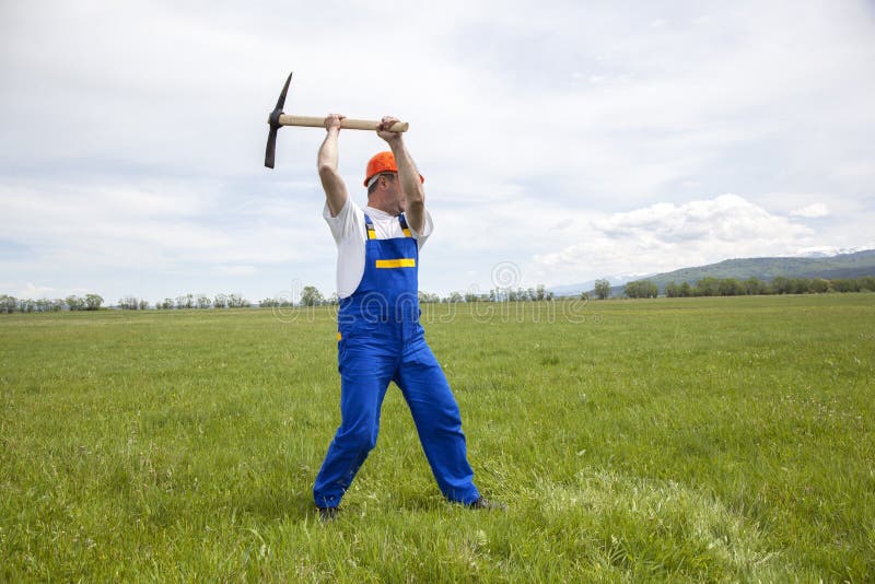 Worker Use Pickaxe Fix Cast Iron Manhole Stock Photo - Image of ...