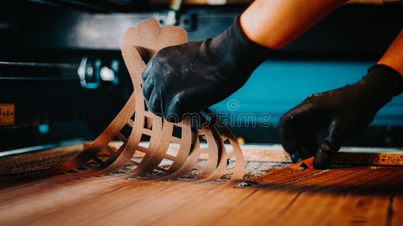 Worker Picking Up Material from Laser Cut Machine Stock Photo - Image ...