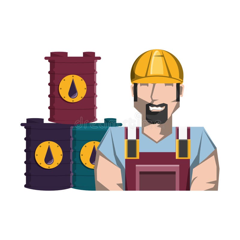 Worker with Pile Barrels of Gasoline Stock Illustration - Illustration ...