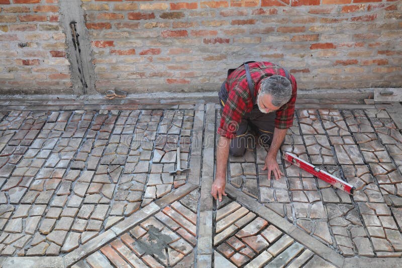 Pavement or Terrace Making, Using Recycling Materials Stock Photo ...