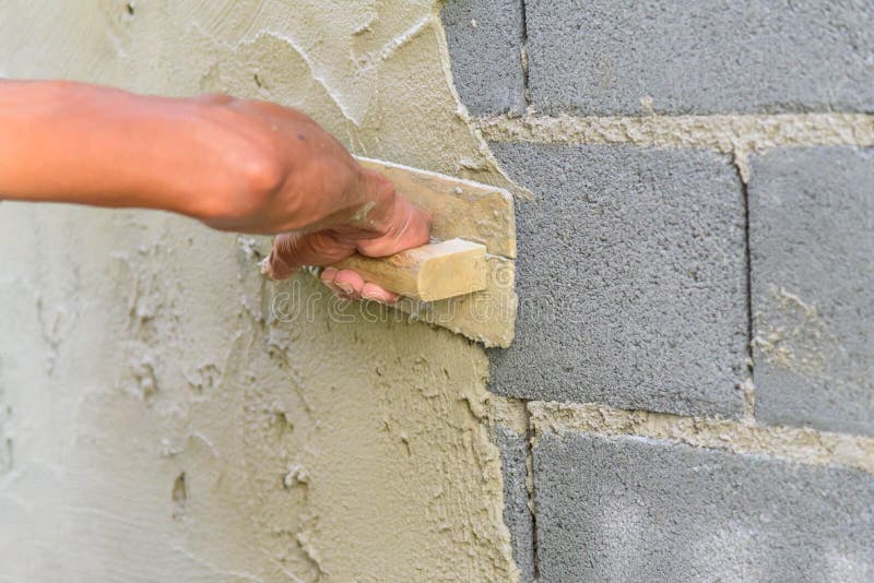 Worker Plaster the Cement Wall Stock Image - Image of palette, knife ...
