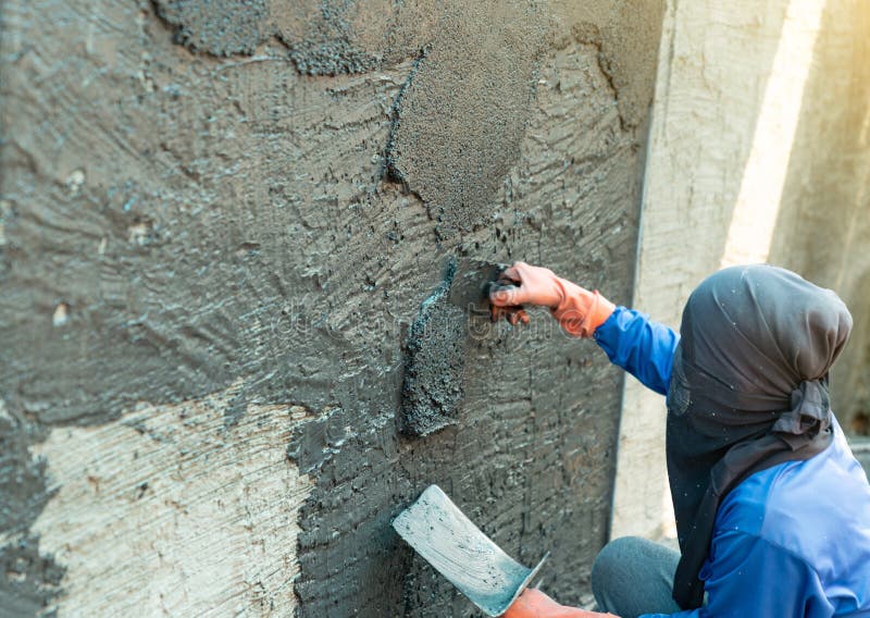 Worker Plastering Exposed Aggregate Finish on Wall Stock Image - Image ...