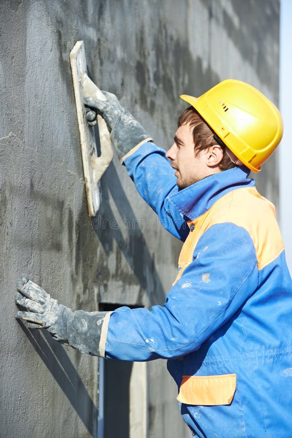 Facade Worker Plastering Wall Stock Image - Image of outside, equipment ...