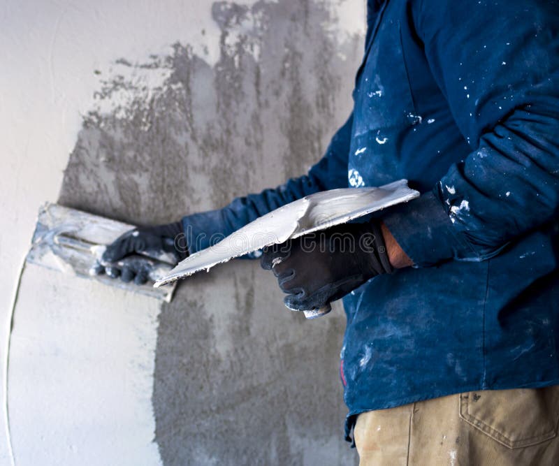 Worker Plastering Tool Plaster Marble Stock Image - Image of progress ...