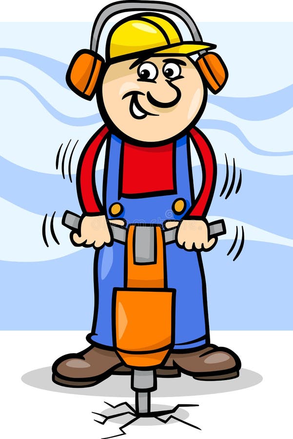 Worker with Pneumatic Hammer Cartoon Stock Vector - Illustration of ...