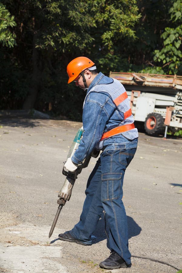 Worker with Pneumatic Hammer Drill Equipment Stock Image - Image of ...