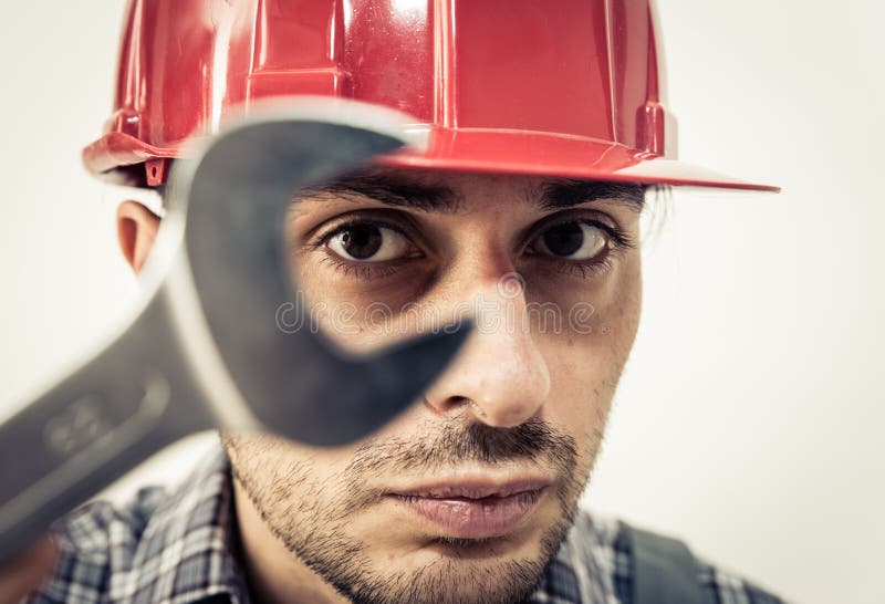Worker Portrait with Wrench Stock Photo - Image of mechanic, factory ...