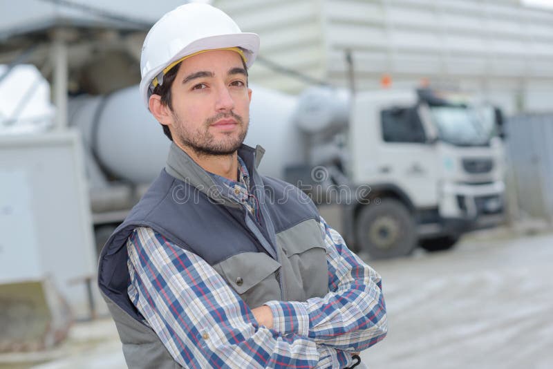 Worker Posing on Site in Front Tank Truck Stock Image - Image of ...