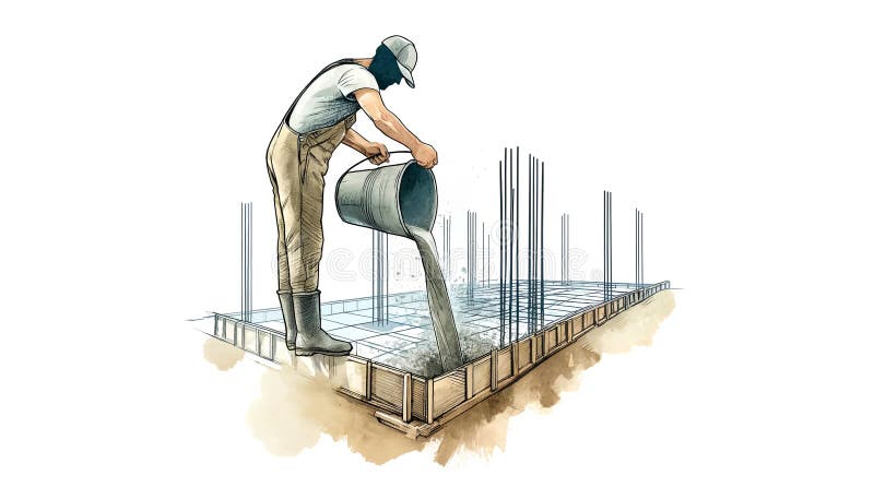 Worker Pouring Concrete for Building Foundation Stock Illustration ...