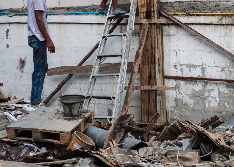 Worker Pouring Concrete Column. Stock Image - Image of masonry, cement ...