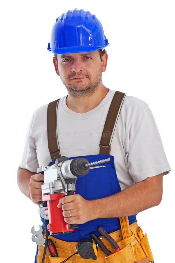 Worker with Power Drill - Isolated Stock Image - Image of proud ...