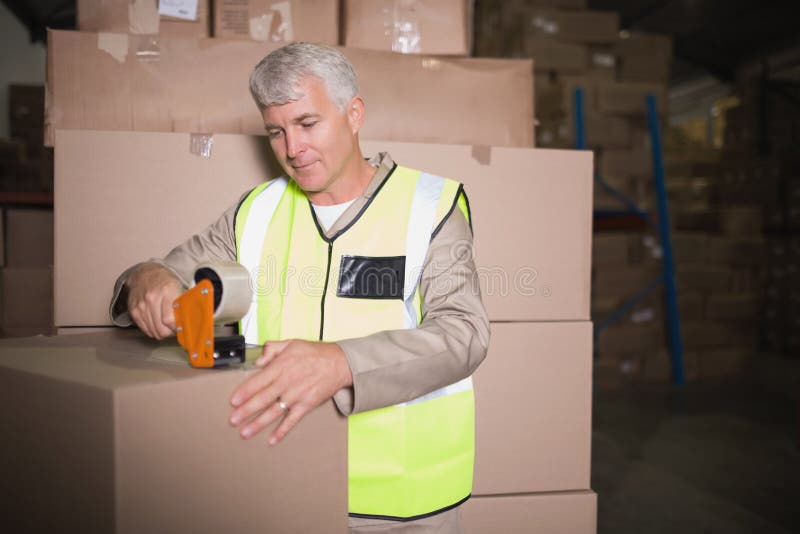 Worker Preparing Goods for Dispatch Stock Photo - Image of shipping ...