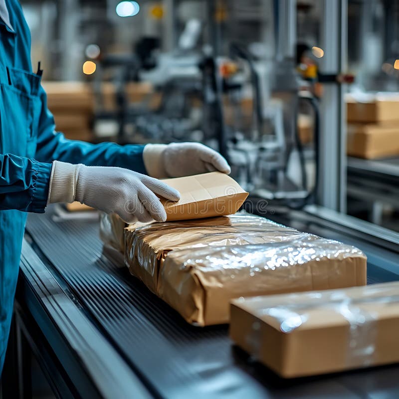 Worker Preparing Packages for Shipment in Modern Warehouse Environment ...