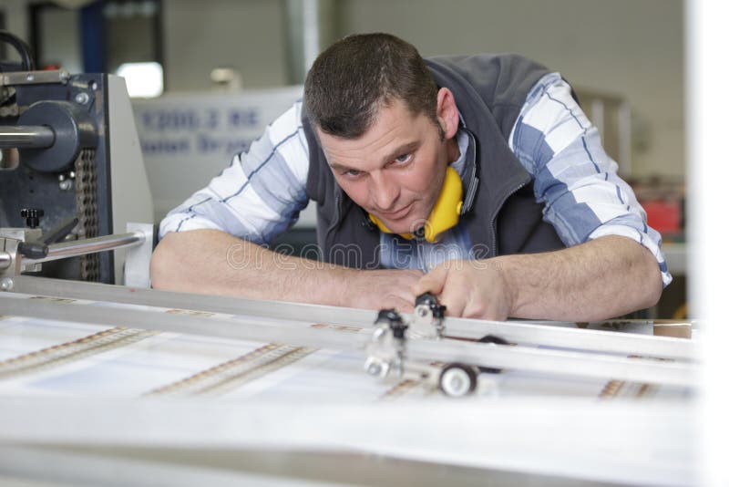 Worker at Printing Paper Press Centre Stock Image - Image of industrial ...