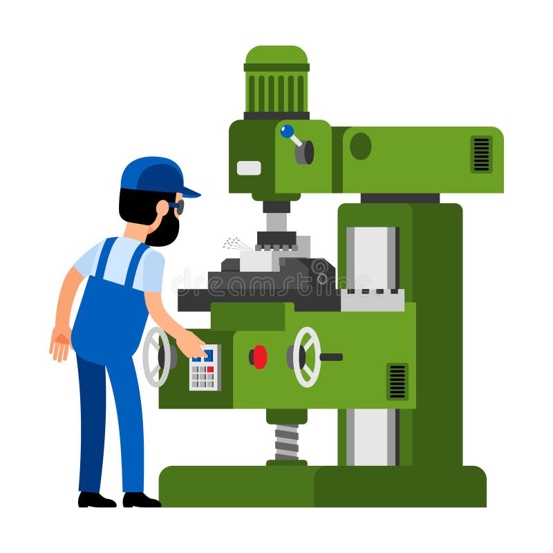 Worker Processes Part on Milling Machine Stock Vector - Illustration of ...