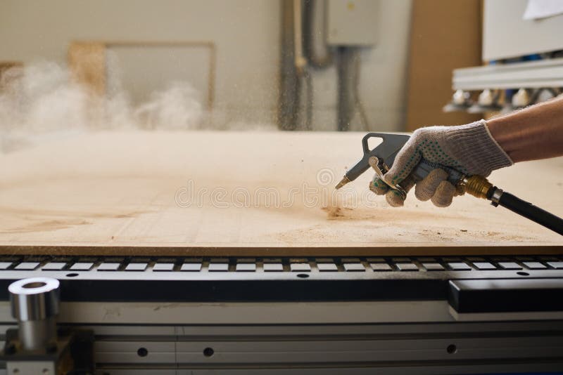 Worker Processing Wooden Board at Machine Stock Image - Image of manual ...