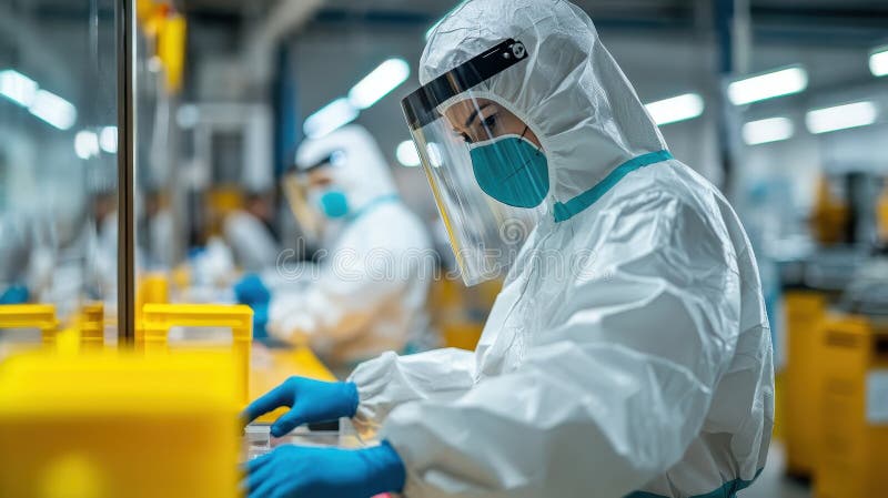 A Worker in Protective Gear Operates in a Laboratory Setting Stock ...
