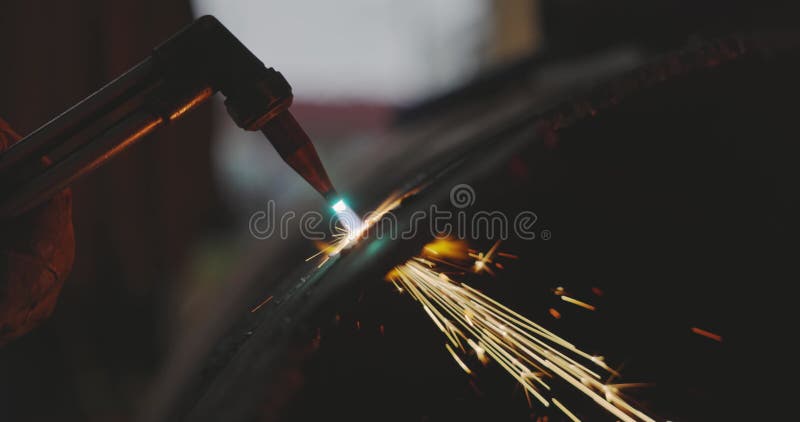 Worker in Protective Gear Using Oxy-fuel Torch Closeup Stock Footage ...