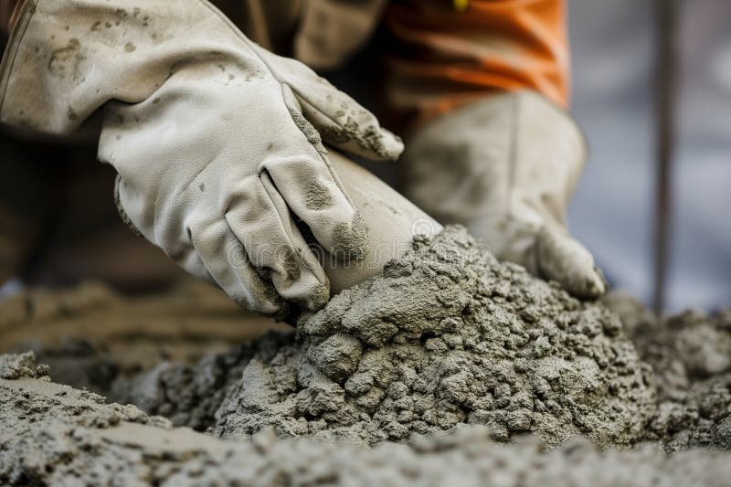Worker with Protective Gloves Mixing Concrete Stock Image - Image of ...