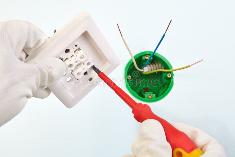 Tightening in Two-button Light Switch Stock Photo - Image of network ...