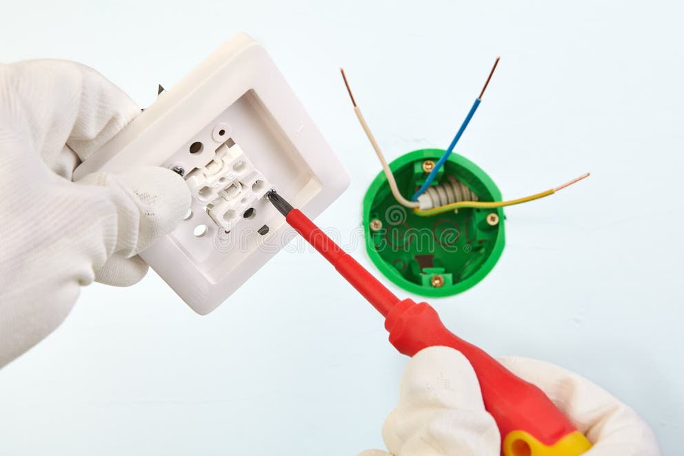 Tightening in Two-button Light Switch Stock Photo - Image of network ...