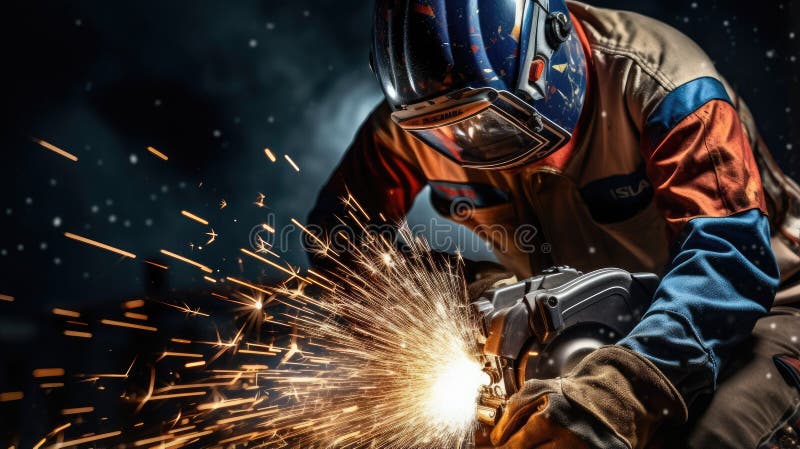 A Worker Grinds the Part with an Angle Grinder Stock Illustration ...