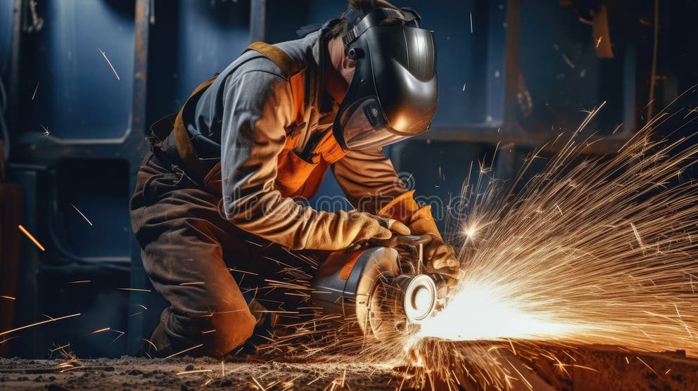 A Worker Grinds the Part with an Angle Grinder Stock Image - Image of ...