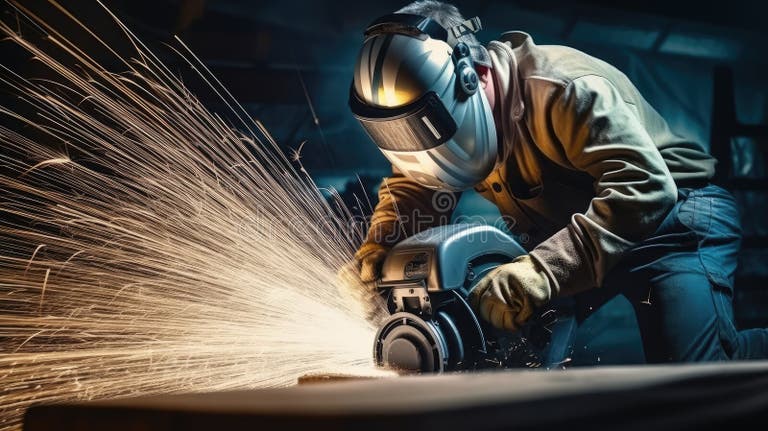 A Worker Grinds the Part with an Angle Grinder Stock Photo - Image of ...