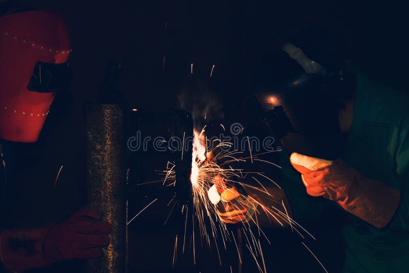 Worker with Protective Mask Welding Metal Stock Image - Image of ...