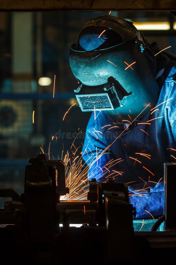 Worker with Protective Mask Welding Metal Stock Image - Image of ...